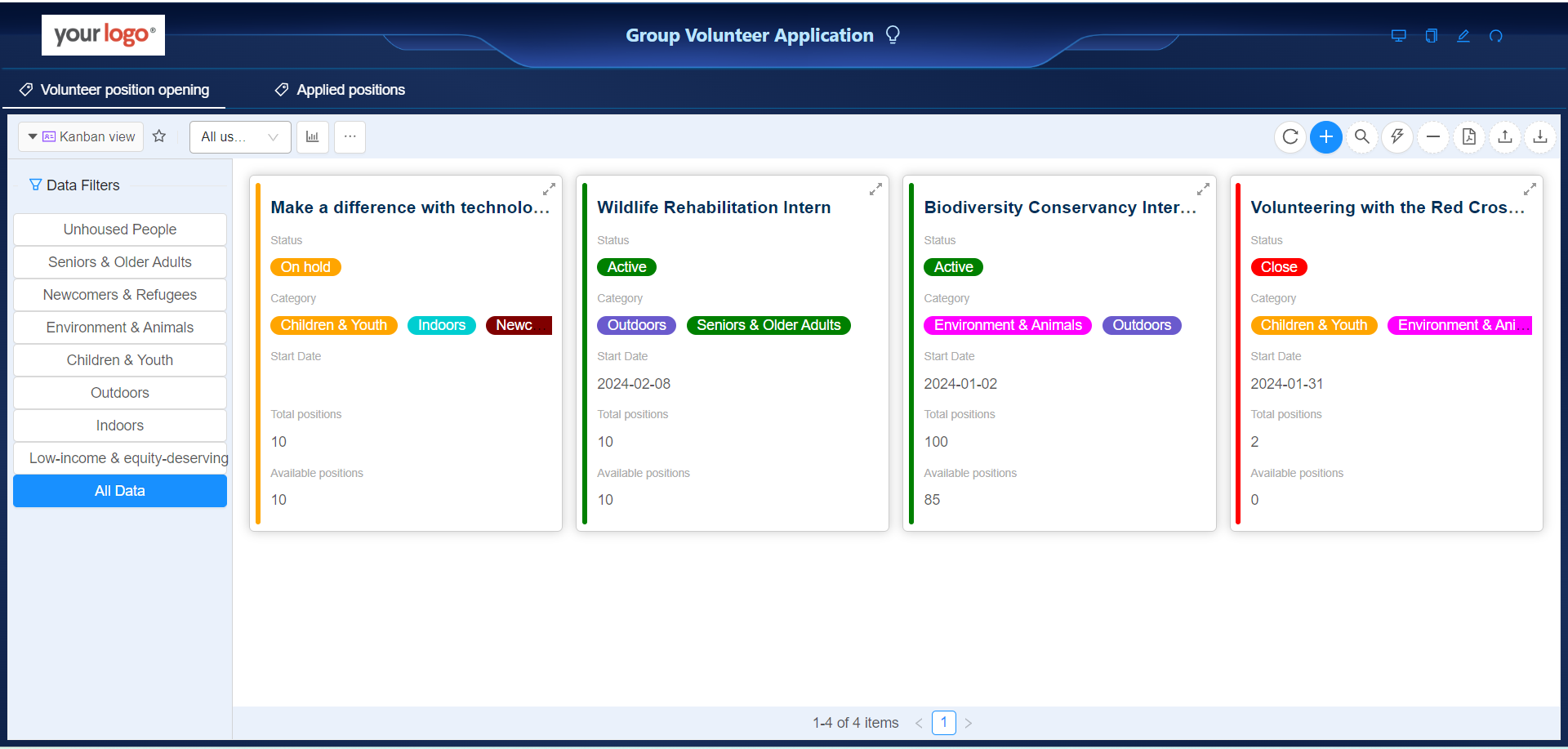 Group volunteer application